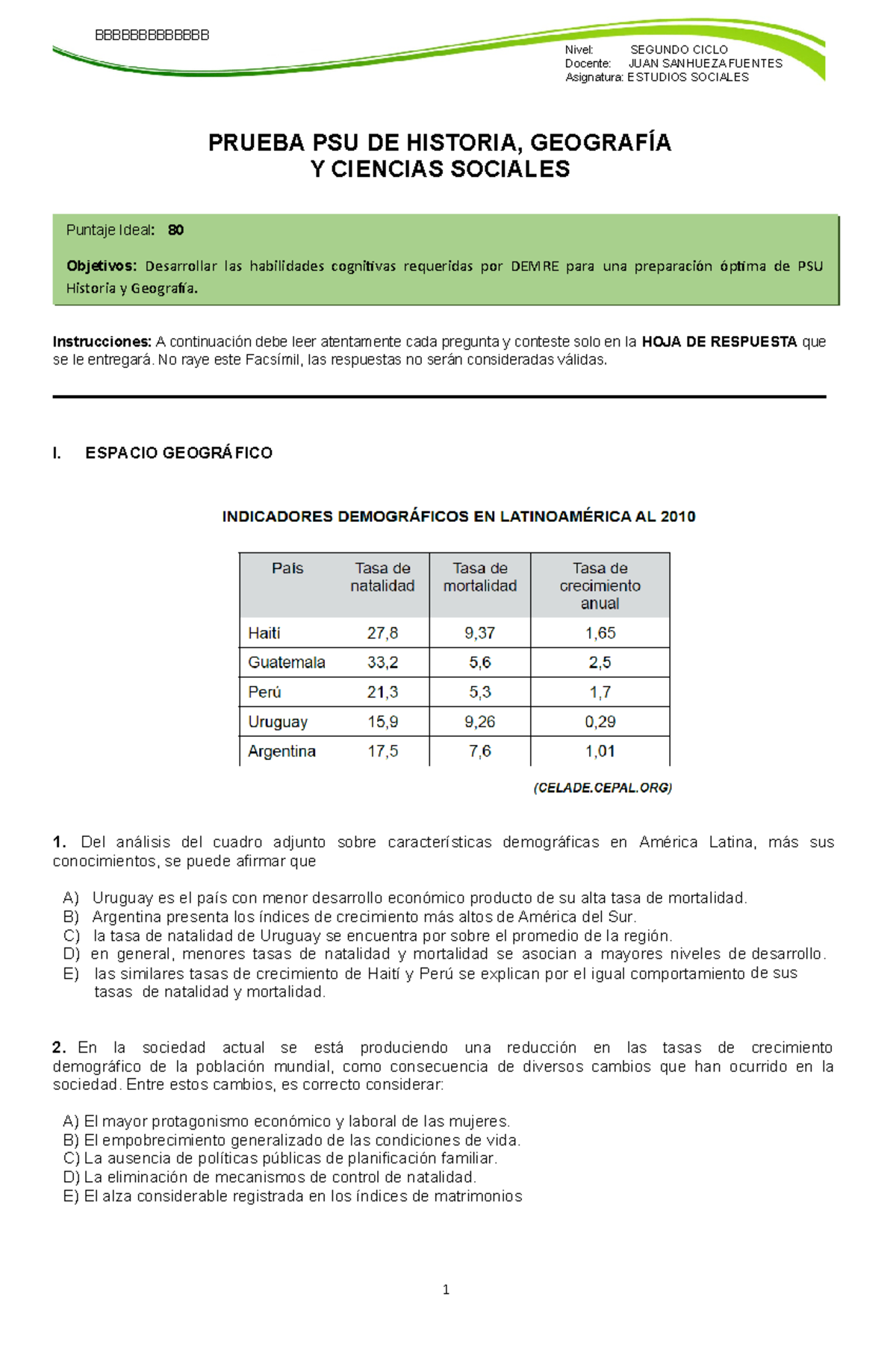 Ensayo PAES HIST 2024 - profesor de Historia y geografia - PRUEBA PSU DE HISTORIA, GEOGRAFÍA Y ...