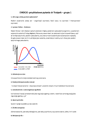1. Mechanizmy wzbudzania emocji Notatki - System neuronalny jest ...