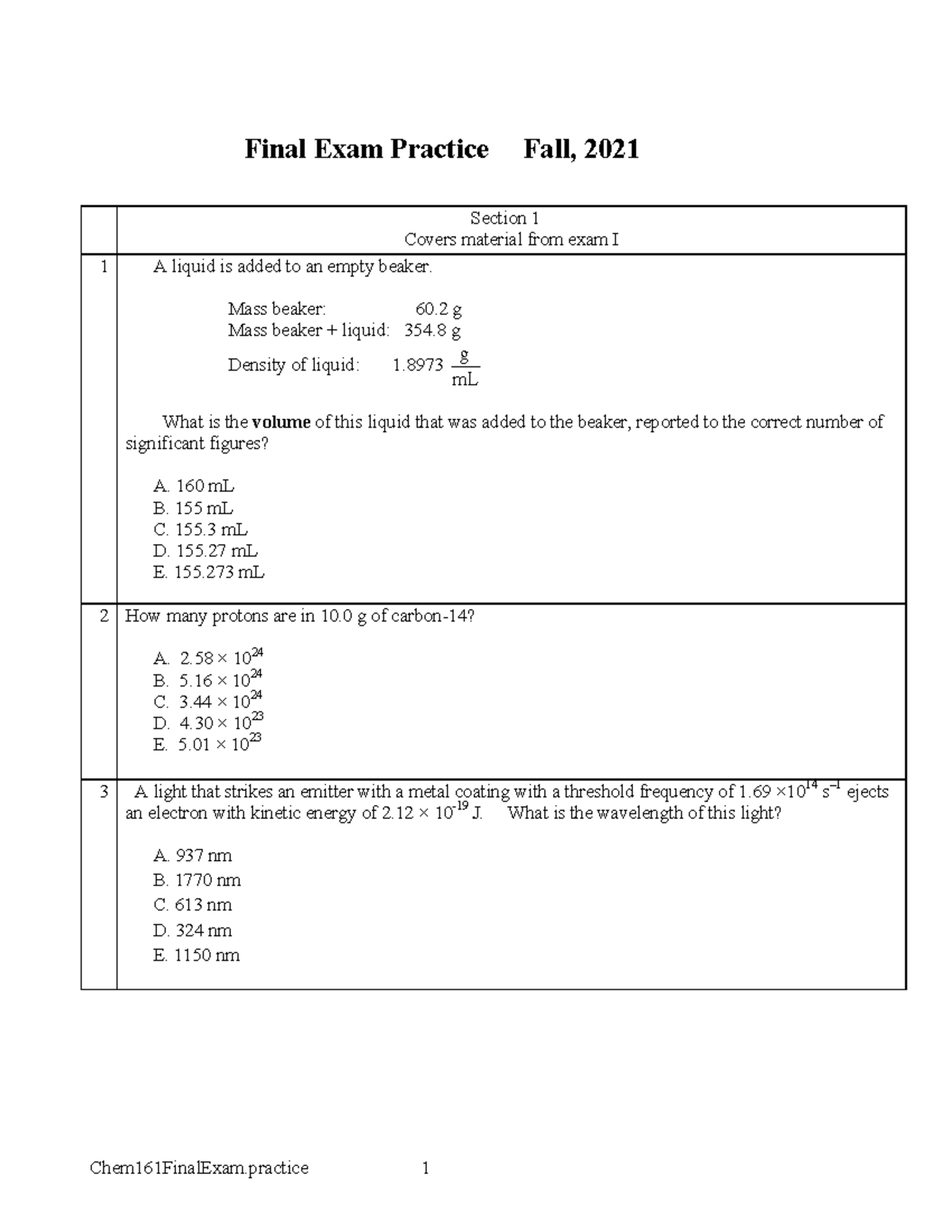 Final Exam Practice Questions - Final Exam Practice Fall, 2021 Section ...