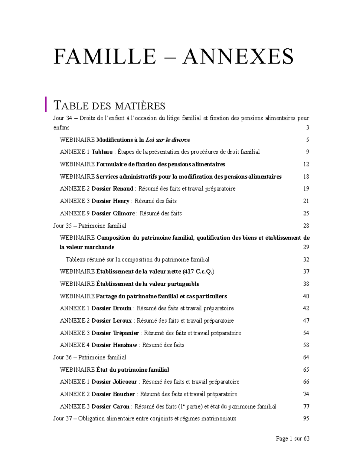 Famille - Annexes (vierge) - FAMILLE – ANNEXES TABLE DES MATIÈRES ...