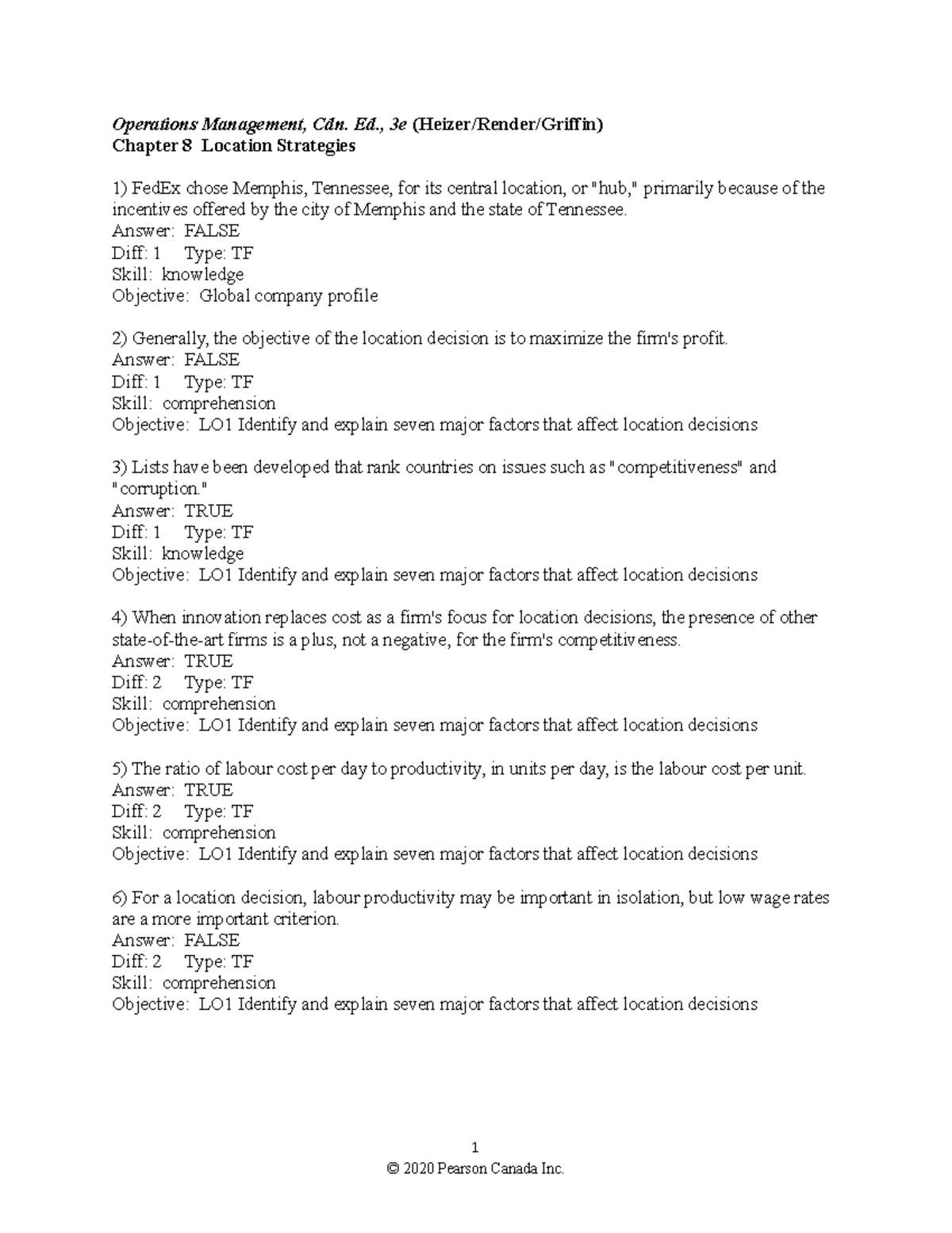 Chapter 8 - testbank - Operations Management, Cdn. Ed., 3e (Heizer ...