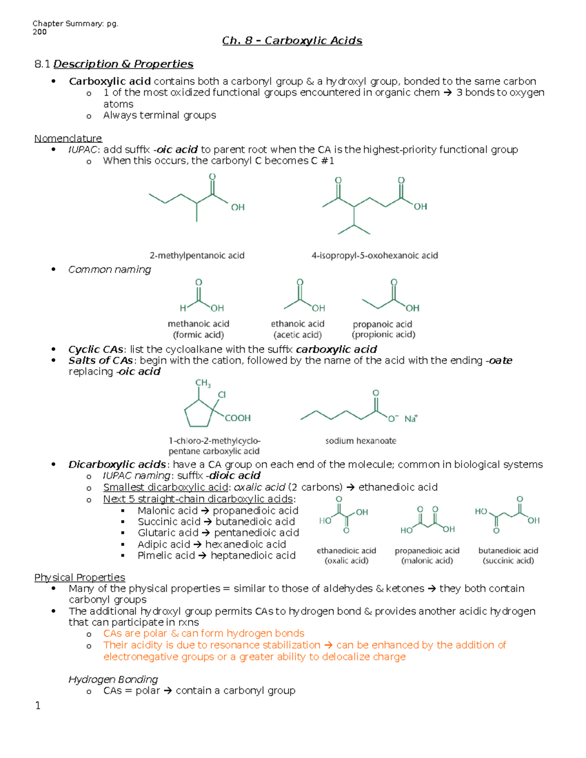 Carboxylic Acids - Ch. 8 – Carboxylic Acids 8 Description & Properties ...