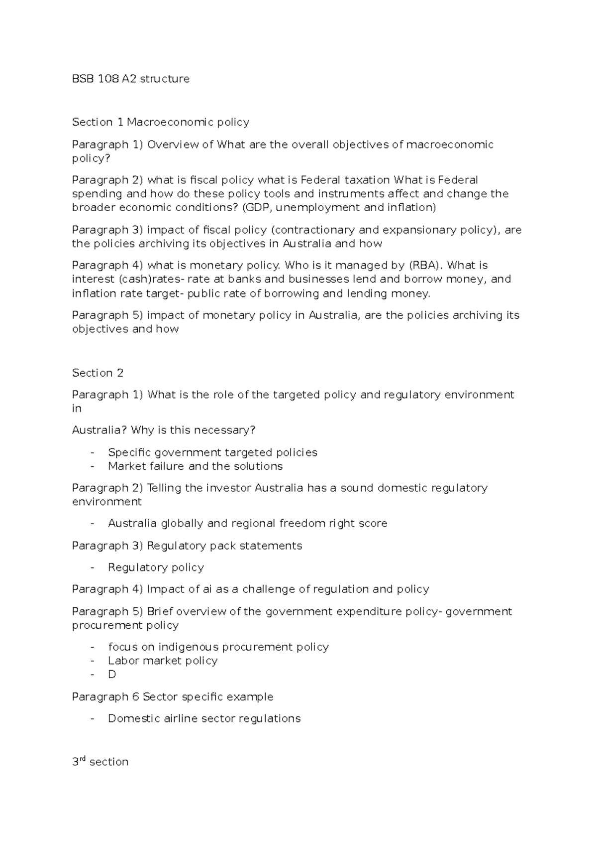BSB 108 A2 structure - BSB 108 A2 structure Section 1 Macroeconomic ...
