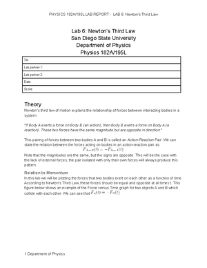 Lab 8 Ballistic Pendulum - PHYSICS 182A/195L LAB REPORT - LAB 8 ...