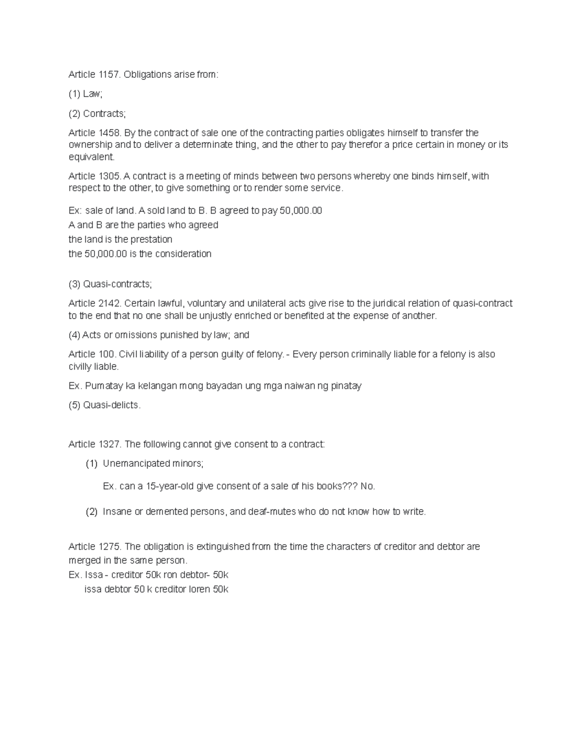 Article 1157 Obligation And Contracts Article 1157 Obligations Arise