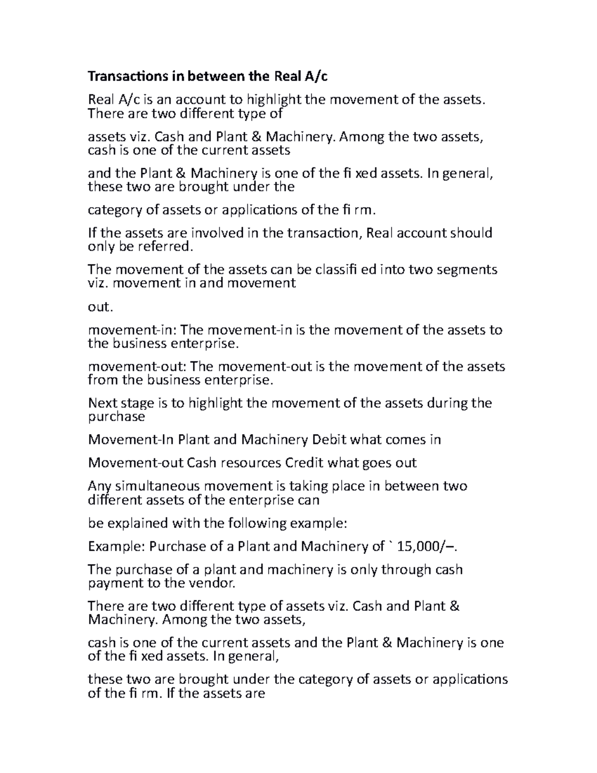 Transactions in between the Real A,c notes - Transactions in between ...