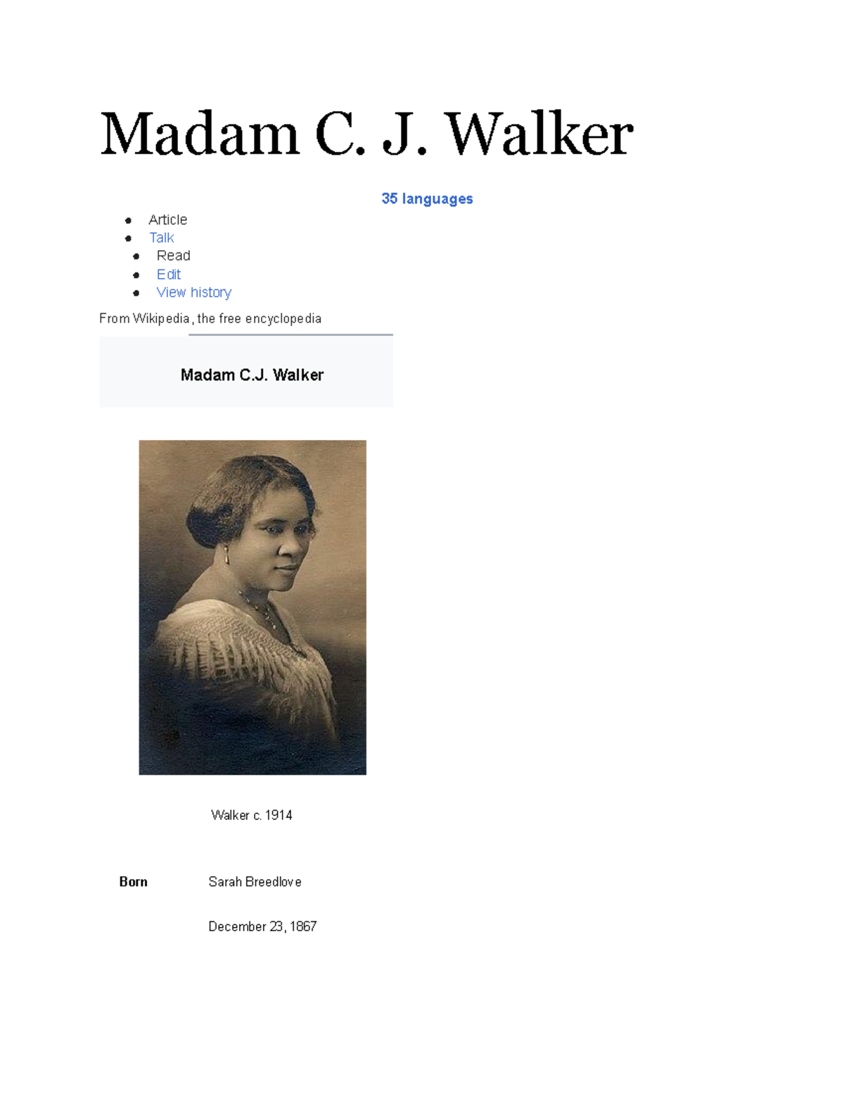 Bh1 - n/a - Madam C. J. Walker 35 languages Article Talk Read Edit View ...
