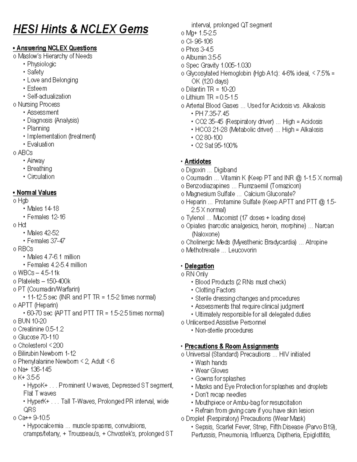 Copy of HESI Hints-1 - Lecture notes for biology - HESI Hints & NCLEX ...