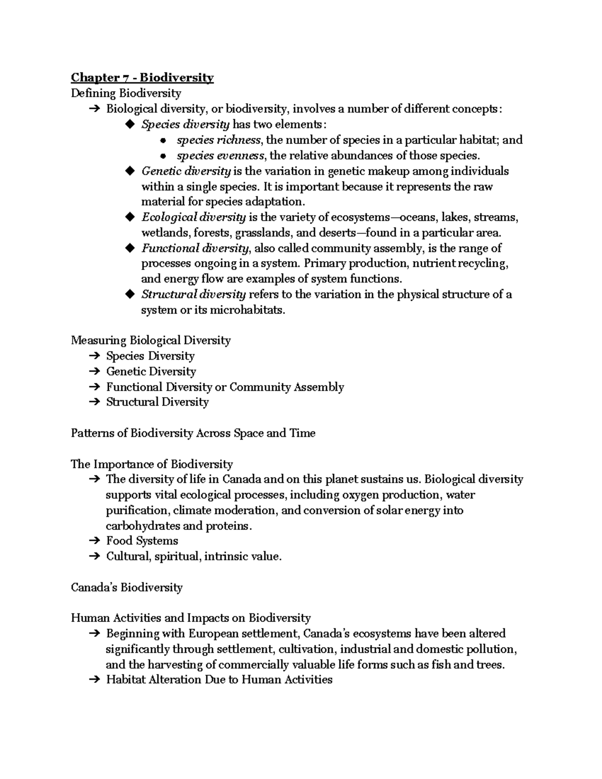 Chapter 7 - Biodiversity week 2 lecture 1 and 2 - Chapter 7 ...