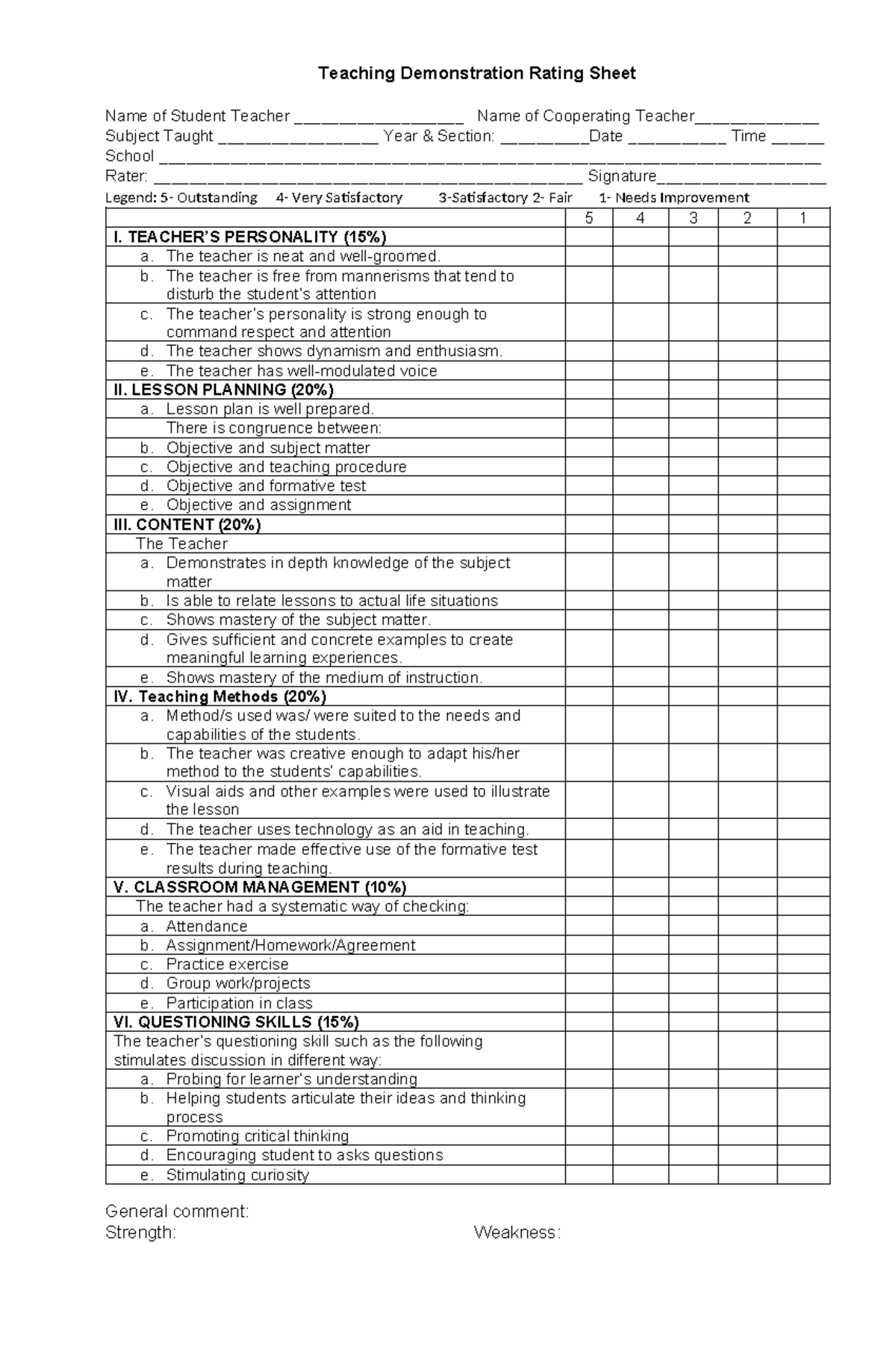 Rating Sheets for DEMO - Teaching Demonstration Rating Sheet Name of ...
