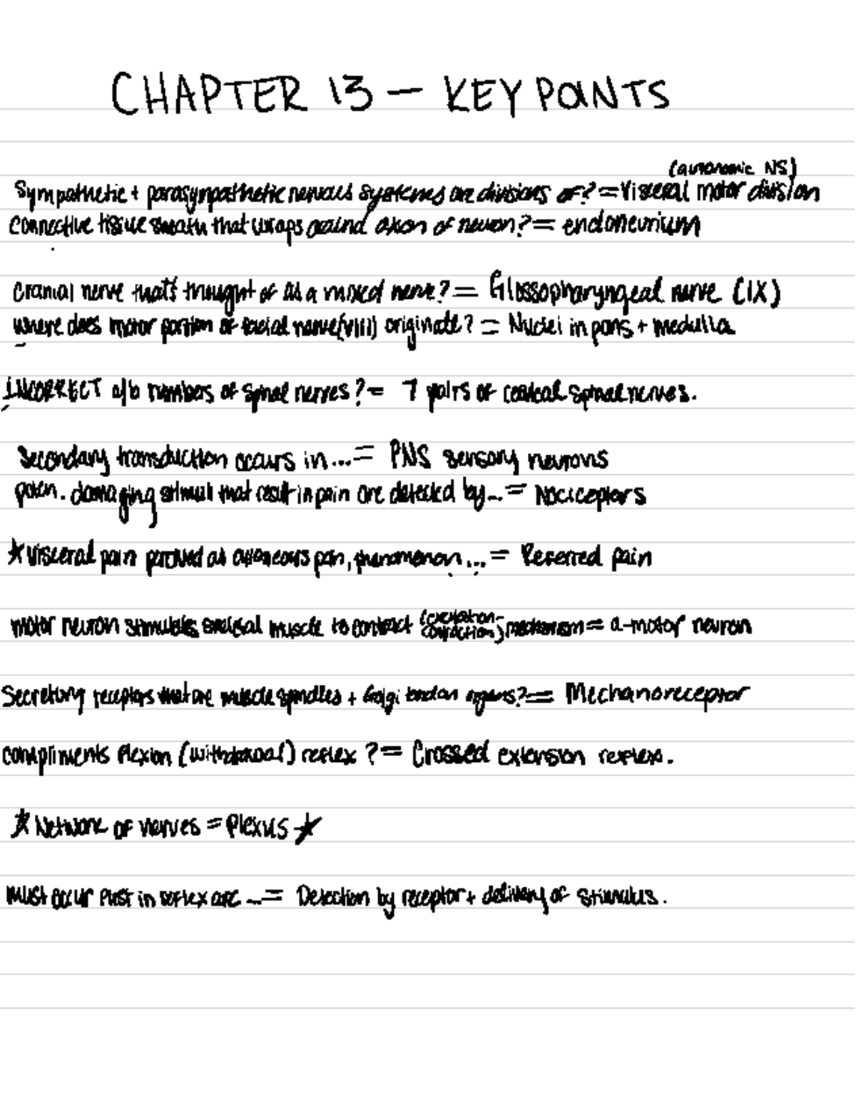 Chapter 13 Key points Human AP 1 - CHAPTER 13 - KEY POINTS (autonomic ...