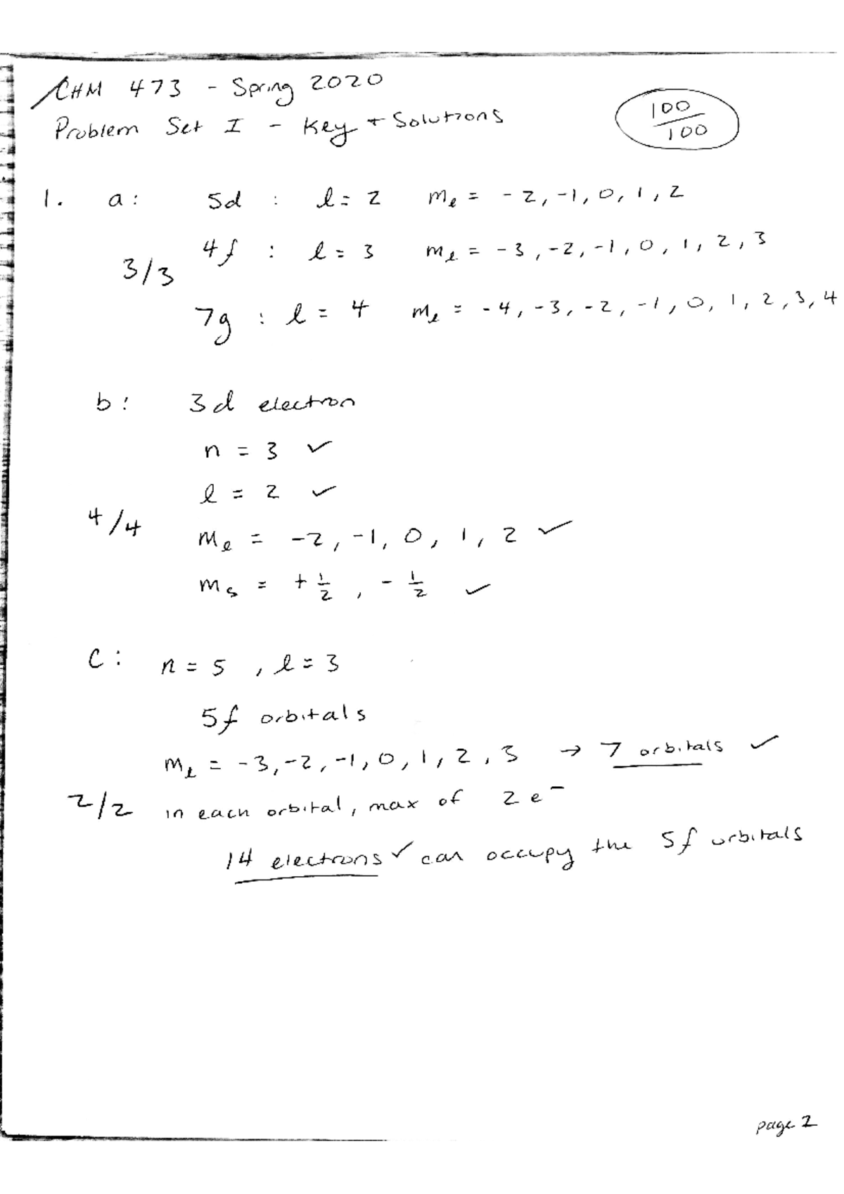 Problem Set 1 Solutions - CHEM 441 - Studocu