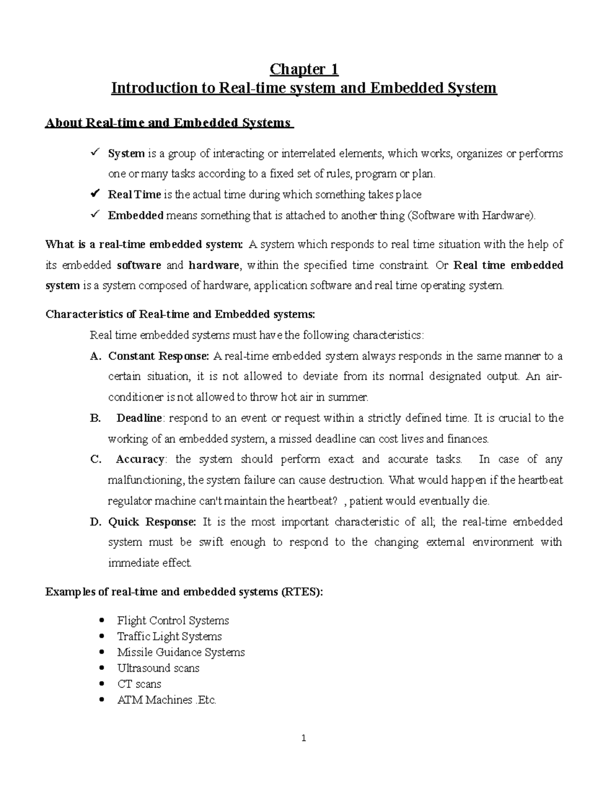 Chapter One - Chapter 1 Introduction to Real-time system and Embedded System About Real-time and ...