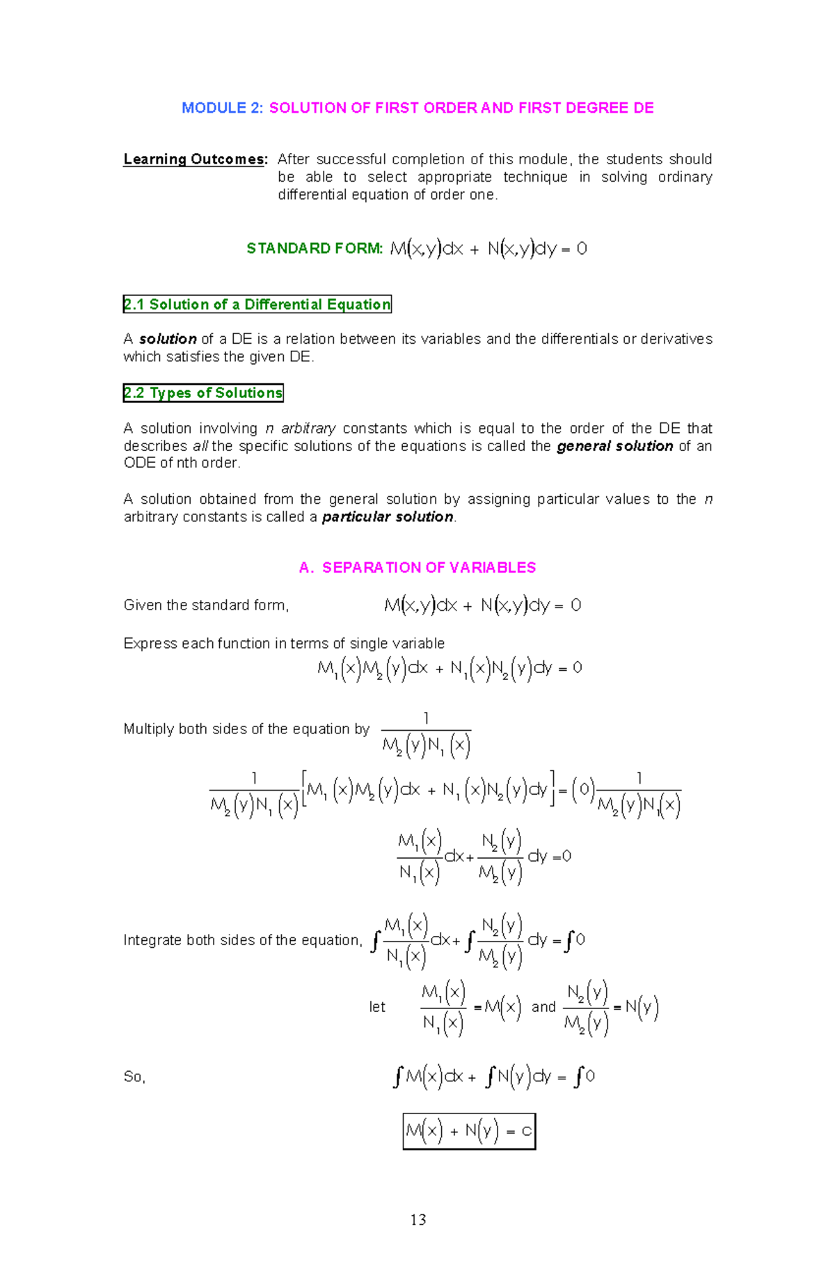 Module-2 deferential equation - MODULE 2: SOLUTION OF FIRST ORDER AND ...