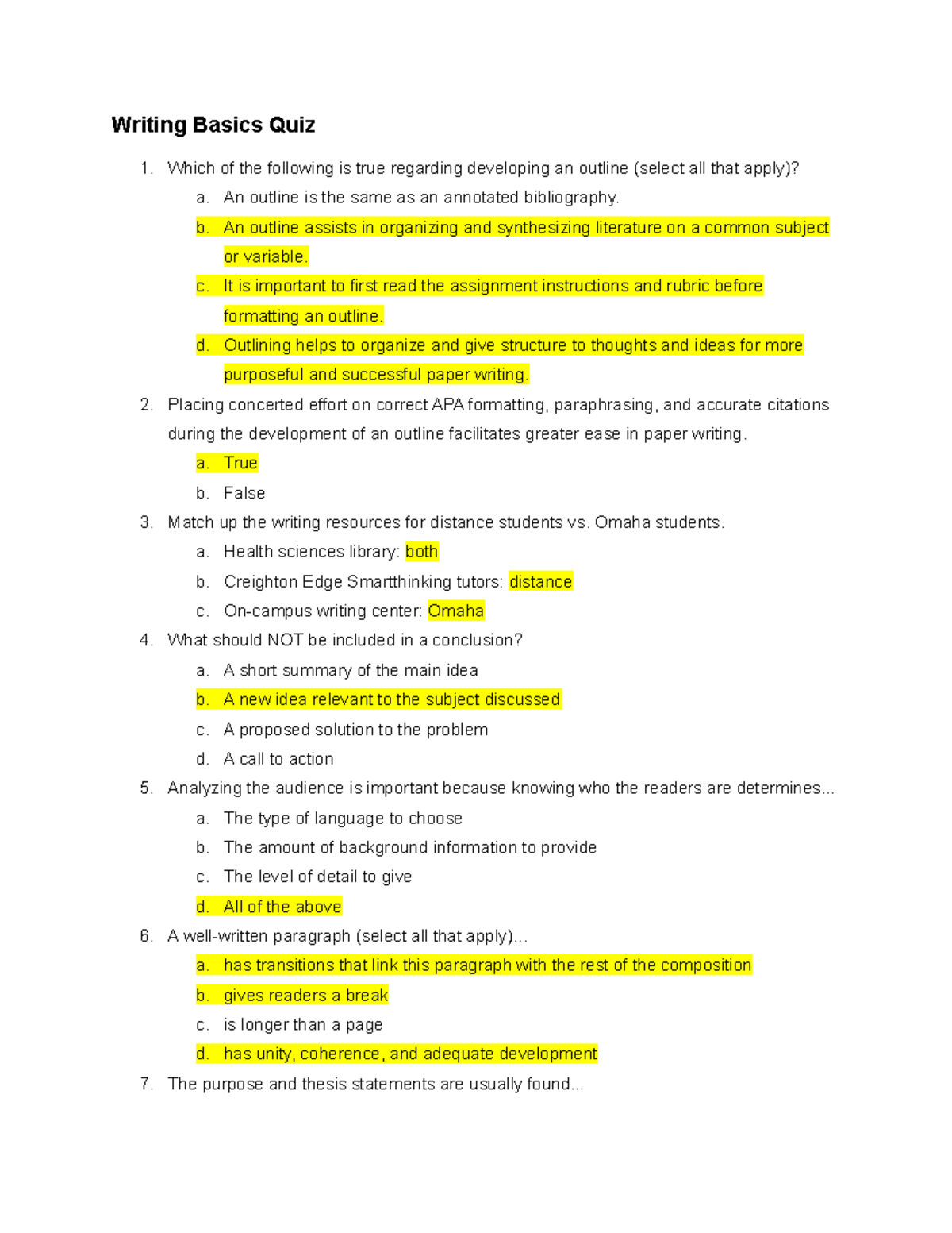 Writing Basics Quiz - Writing Basics Quiz Which of the following is ...