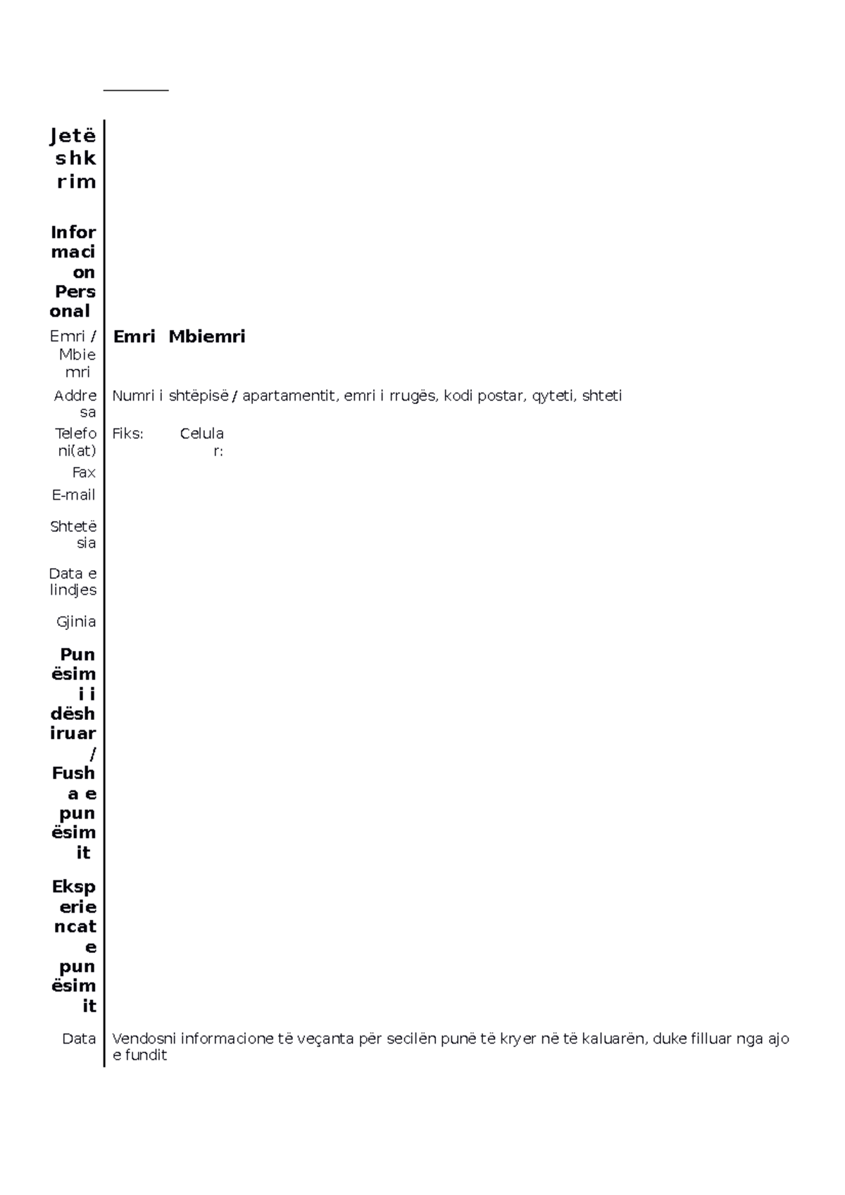 CVTemplate jeteshkrimi standard - Jetë shk rim Infor maci on Pers onal ...