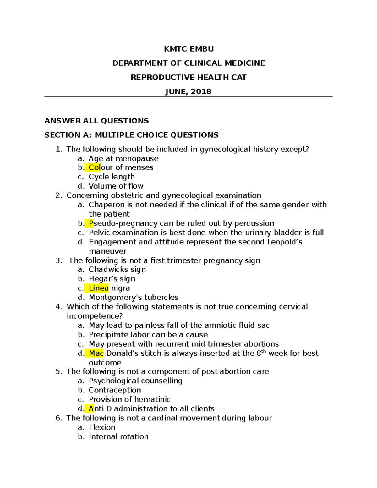 RH CAT MS - KMTC EMBU DEPARTMENT OF CLINICAL MEDICINE REPRODUCTIVE ...