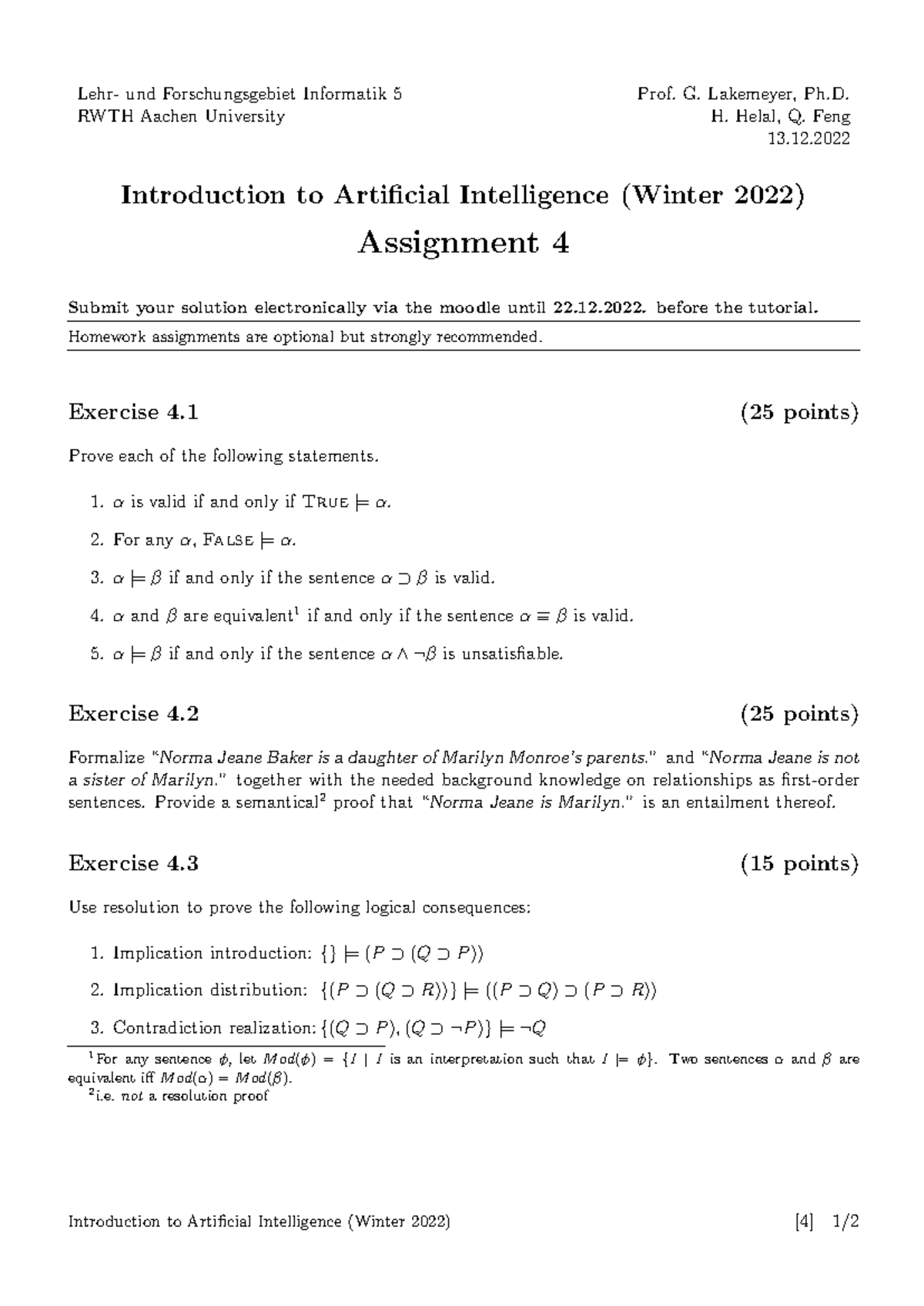 AI - Assignment 4 - Not relevant - Lehr- und Forschungsgebiet Informatik 5 RWTH Aachen ...
