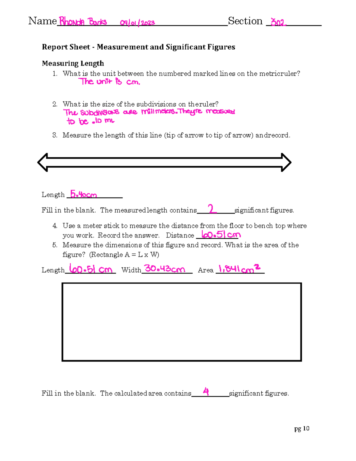 Lab 2 Measurements & Sig Figs - pg 10 Name Section Report Sheet ...