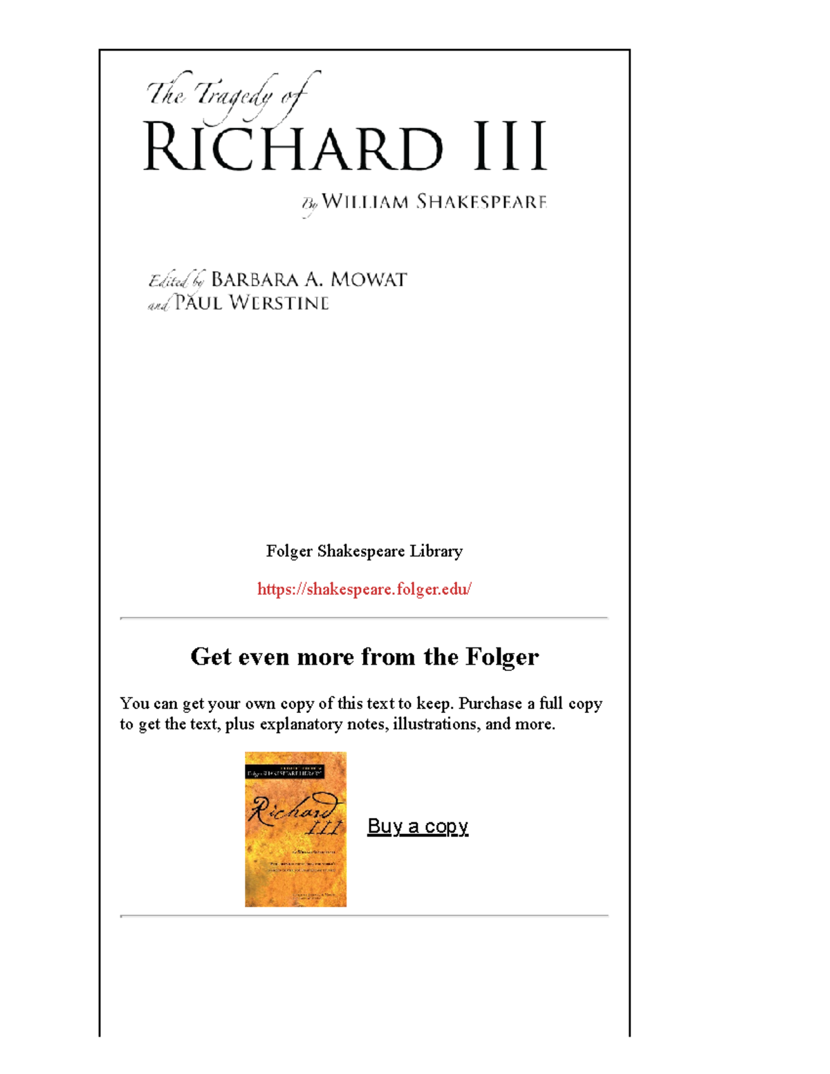 Richard-iii PDF Folger Shakespeare - Get even more from the Folger You ...
