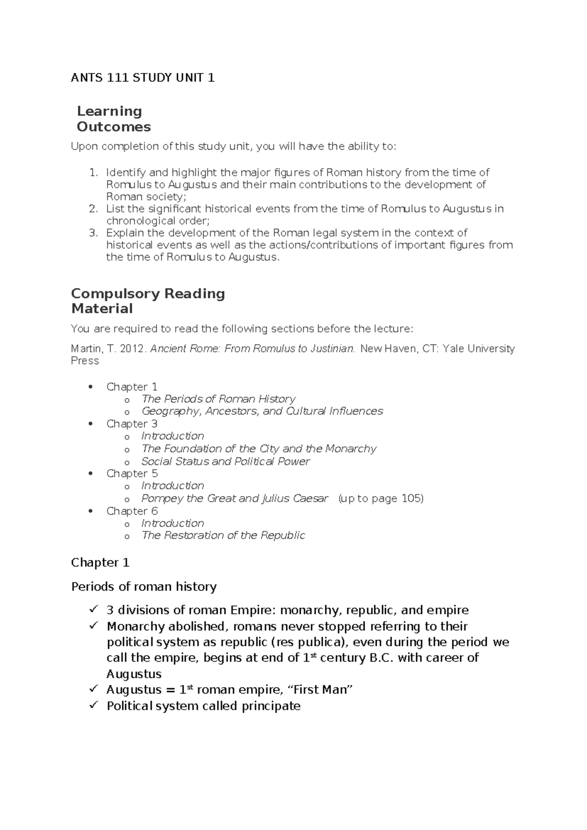 ANTS 111 su 1 - Summaries - ANTS 111 STUDY UNIT 1 Learning Outcomes ...