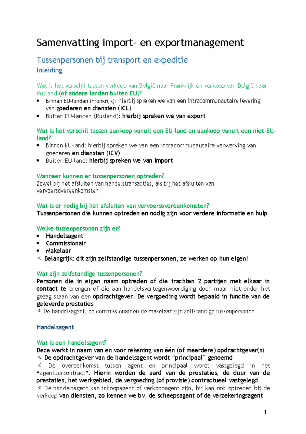 Samenvatting-importexport - 1 Samenvatting import- en exportmanagement Tussenpersonen bij ...