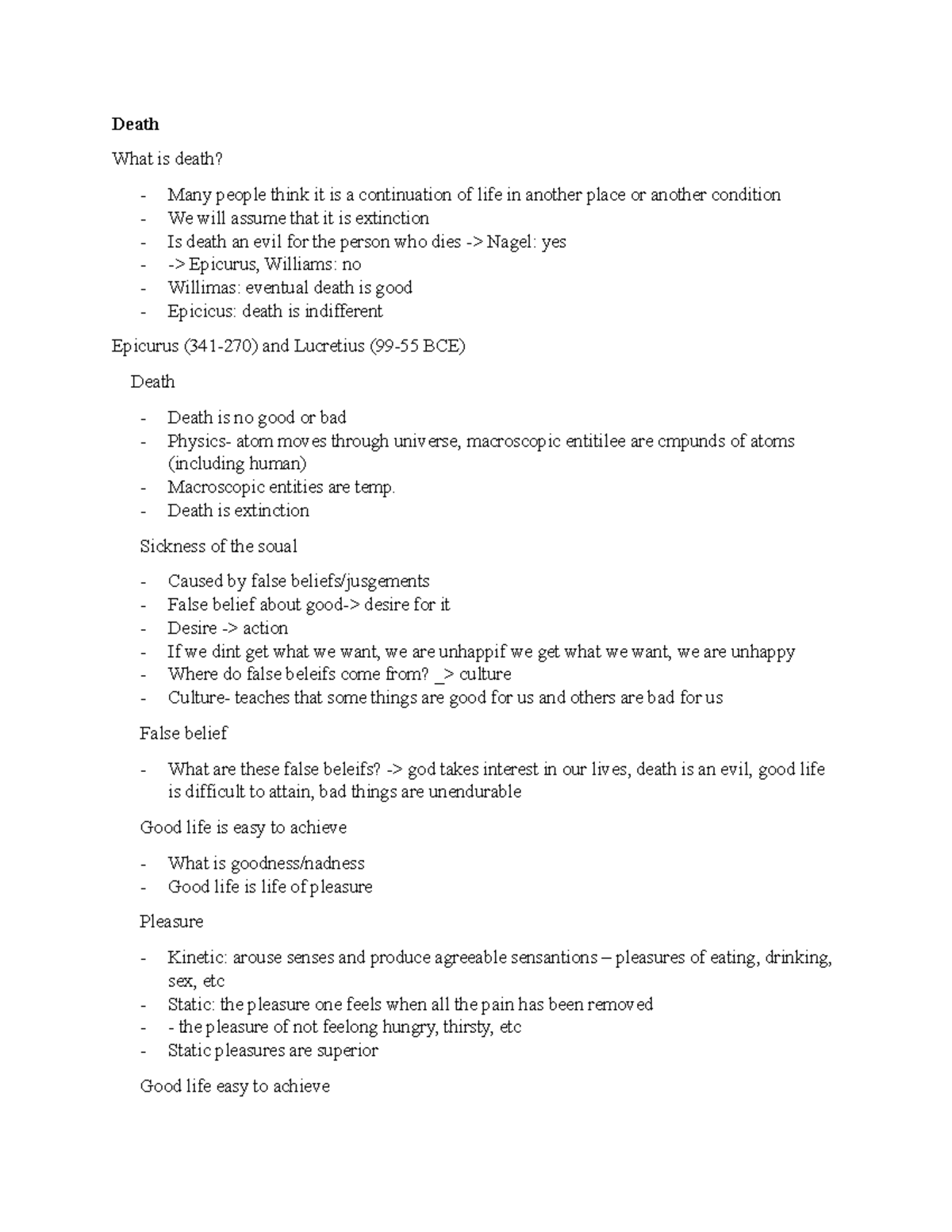 Death - notes - Introduction to Philosophy - Death What is death? Many ...