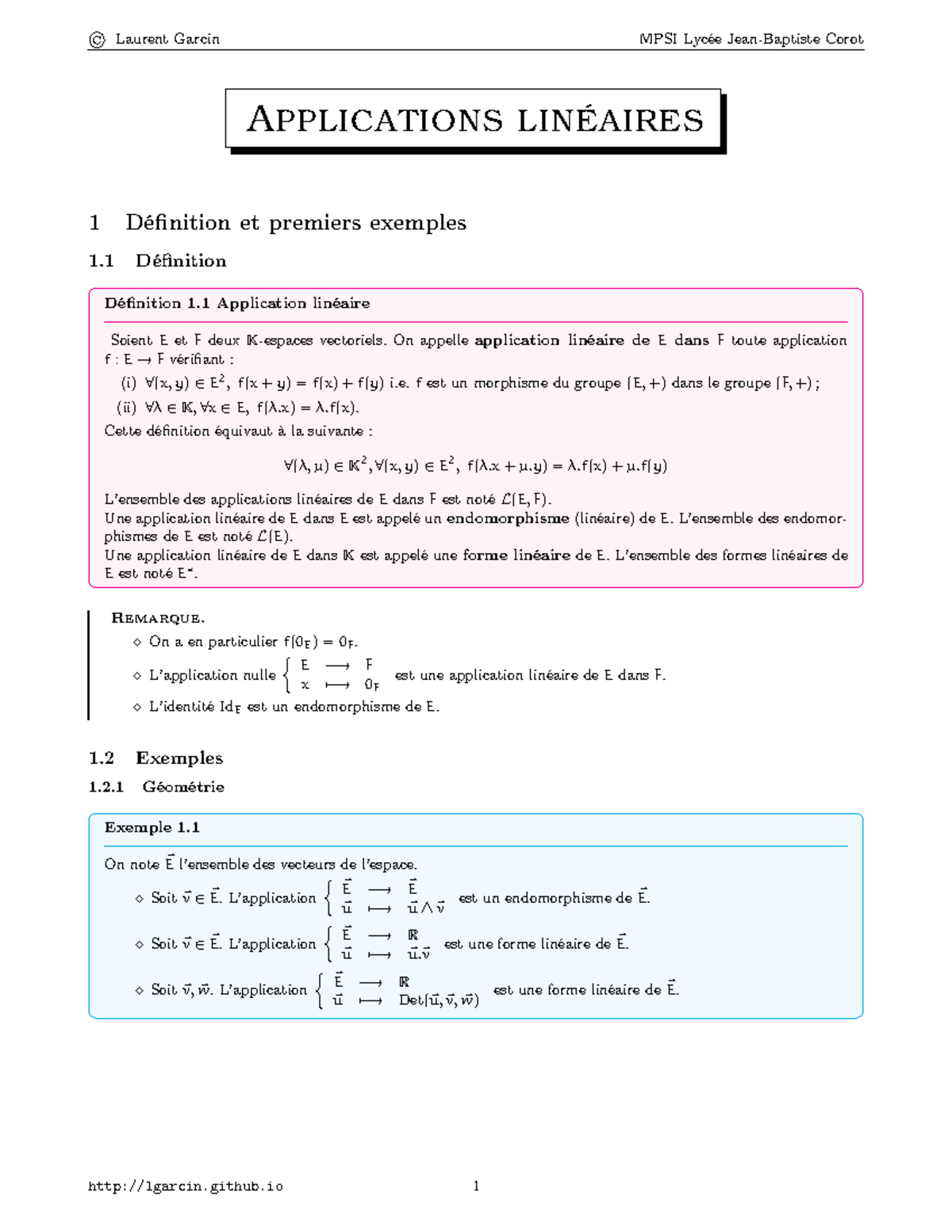 Applications Lineaires - APPLICATIONS LINÉAIRES 1 Définition et ...