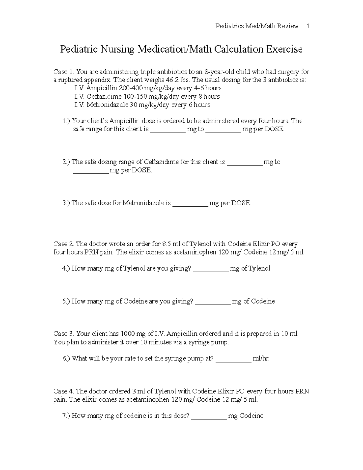 Med Math Review 3 26 18 Pediatric Nursing Medication Math Calculation 