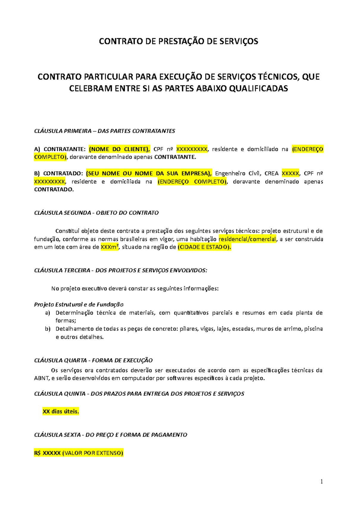 Modelo de contrato de serviços - CONTRATO DE PRESTAÇÃO DE SERVIÇOS ...