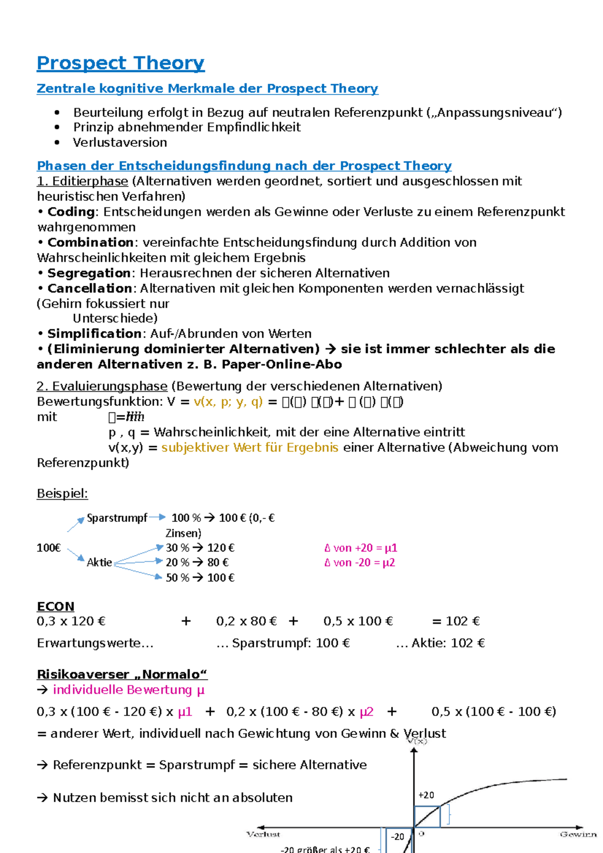 Prospect Theory - Zusammenfassung Verhaltensökonomik - Prospect Theory ...
