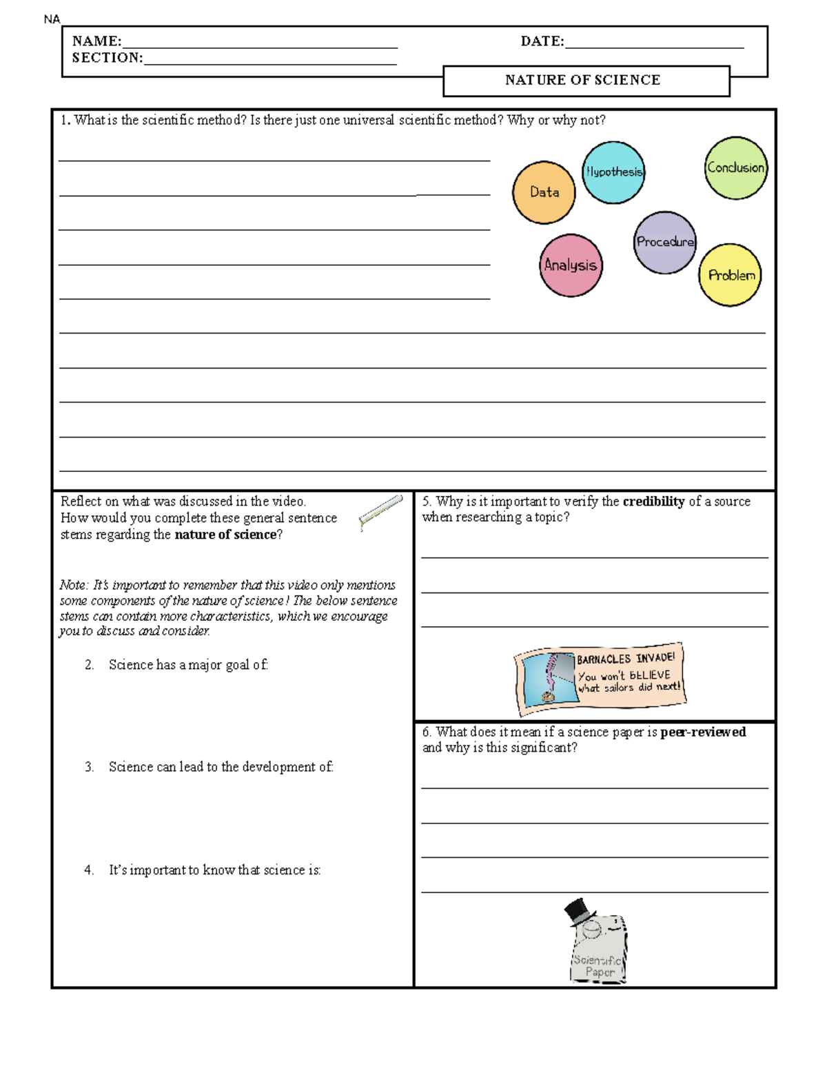 Answer Sheet ( Nature OF Science) - NA What is the scientific method ...