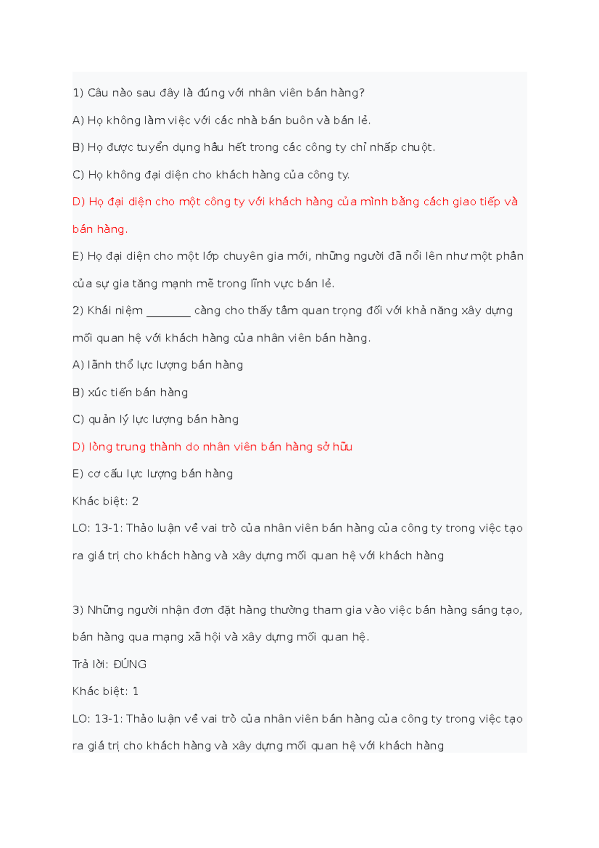 bai tap tham khao - Câu nào sau đây là đúng với nhân viên bán hàng? A ...