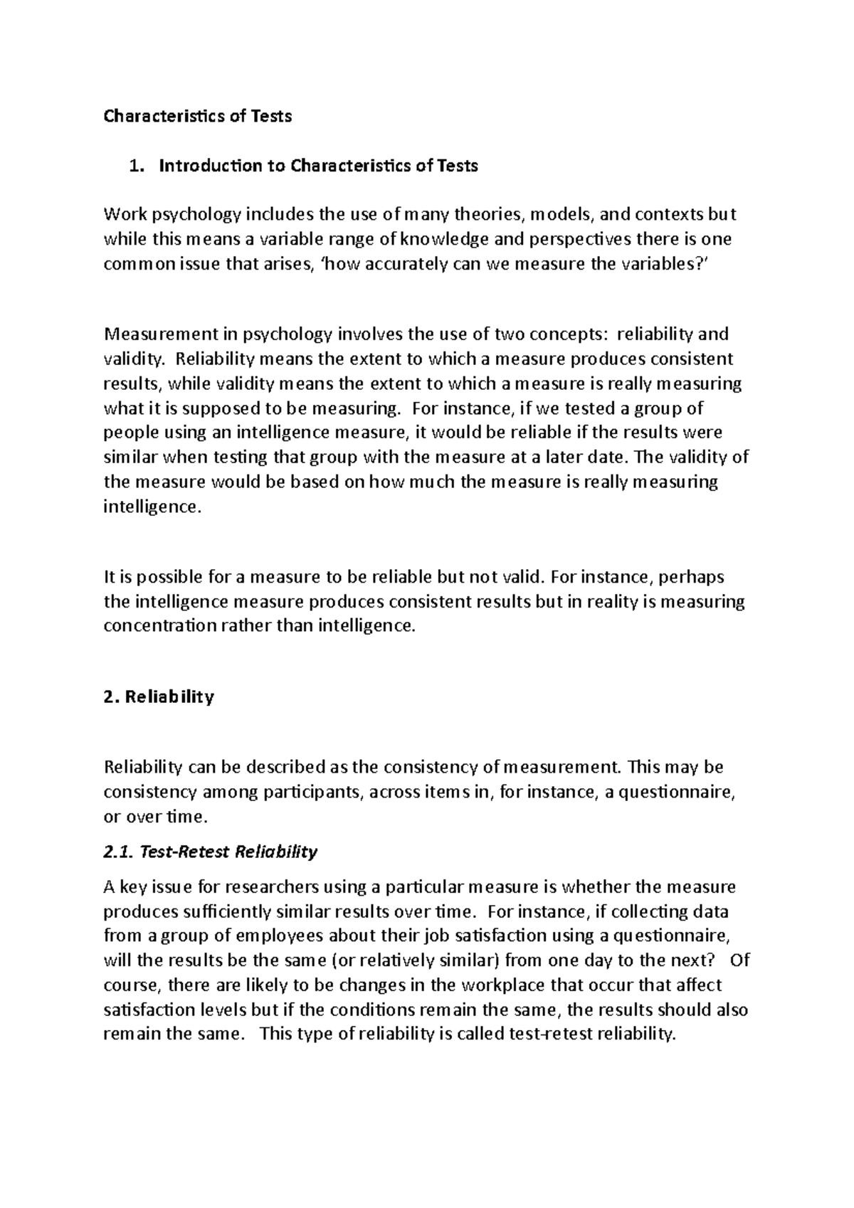 Characteristics of Tests - Characteristics of Tests Introduction to ...