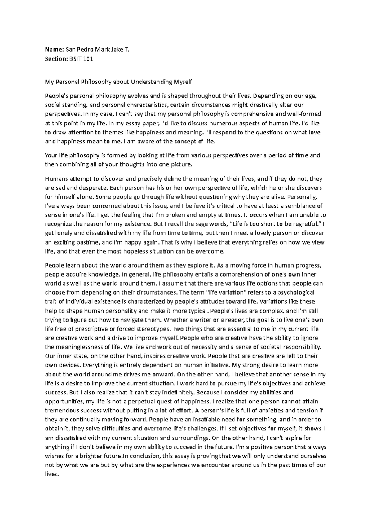 01 Task Performance UTS - Name: San Pedro Mark Jake T. Section: BSIT ...