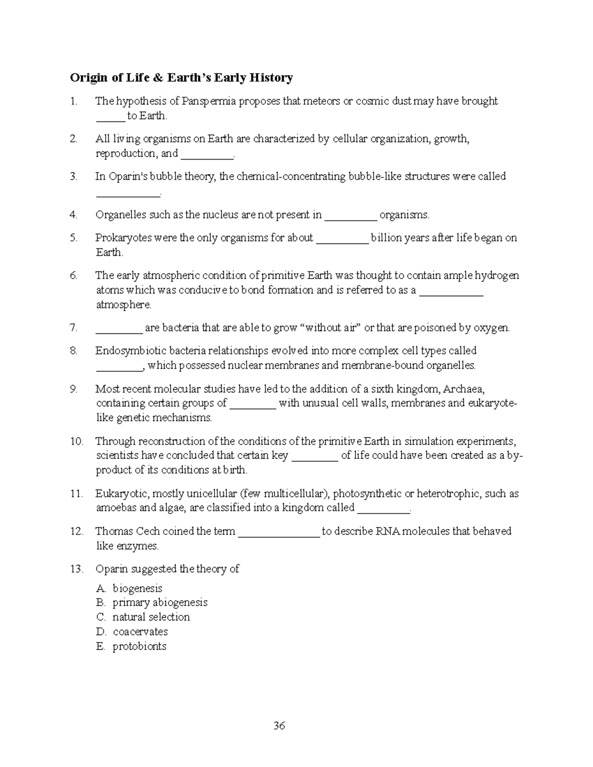 Origin of life quiz&answers - Origin of Life & Earth’s Early History ...
