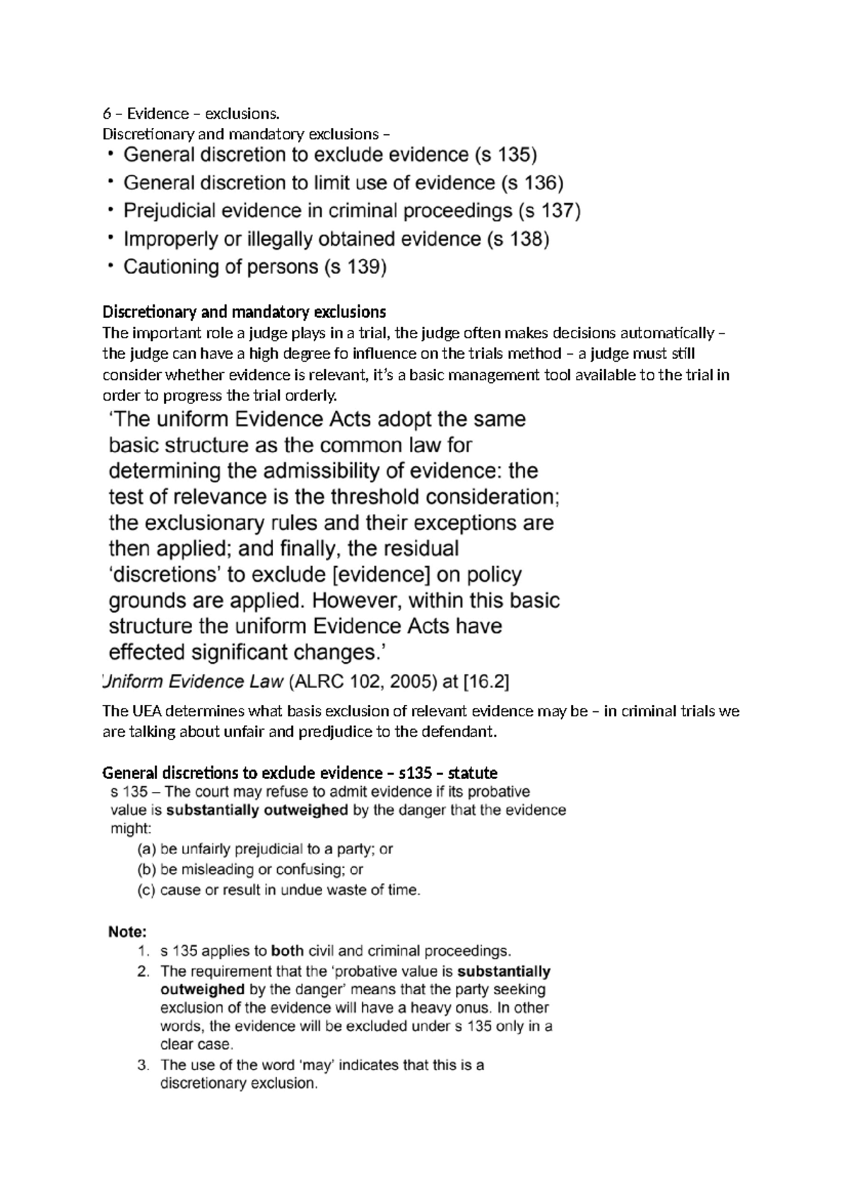 6 - exclusions - lecture notes with slides - 6 – Evidence – exclusions ...