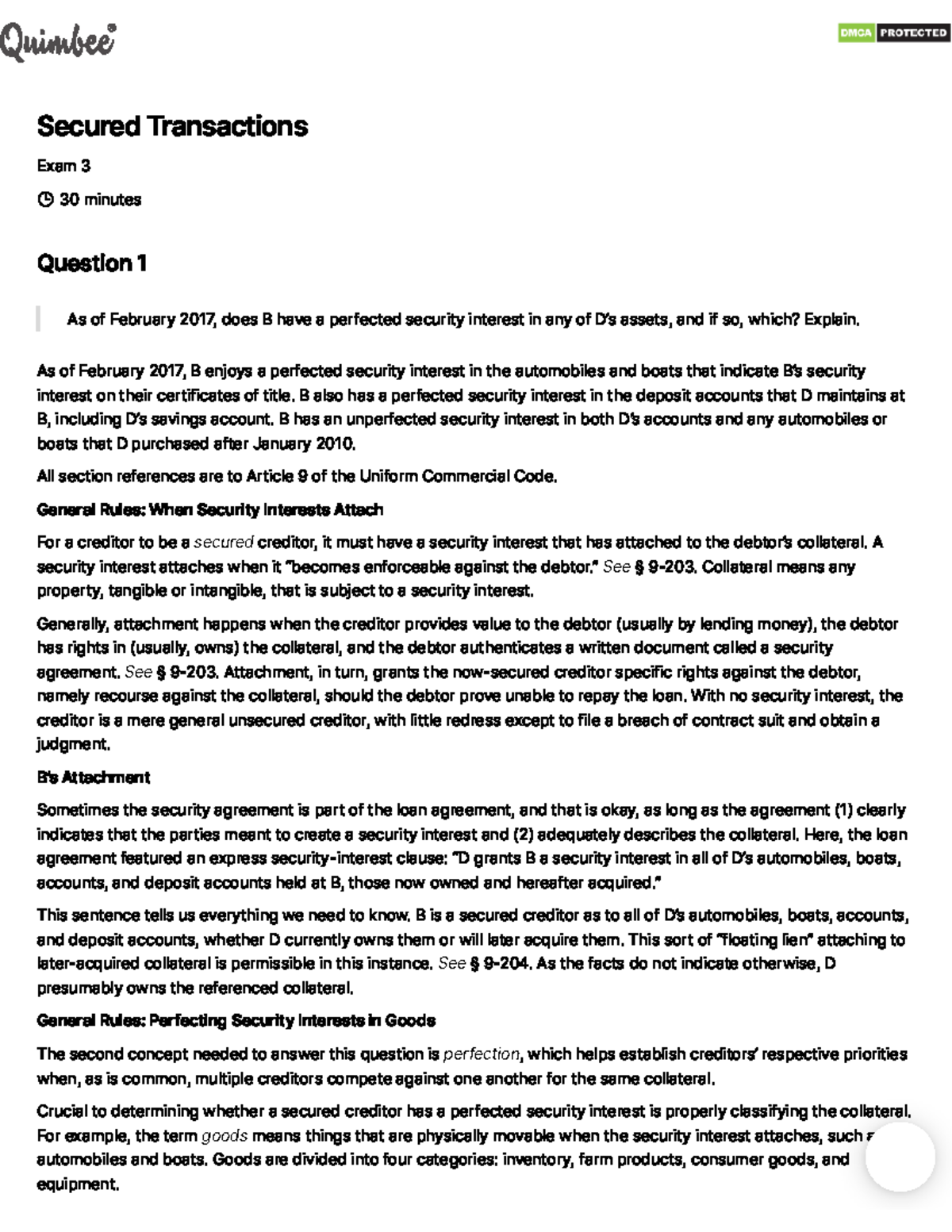 PQ Model Answer 3 - outline - Secured Transactions Exam 3 30 minutes ...