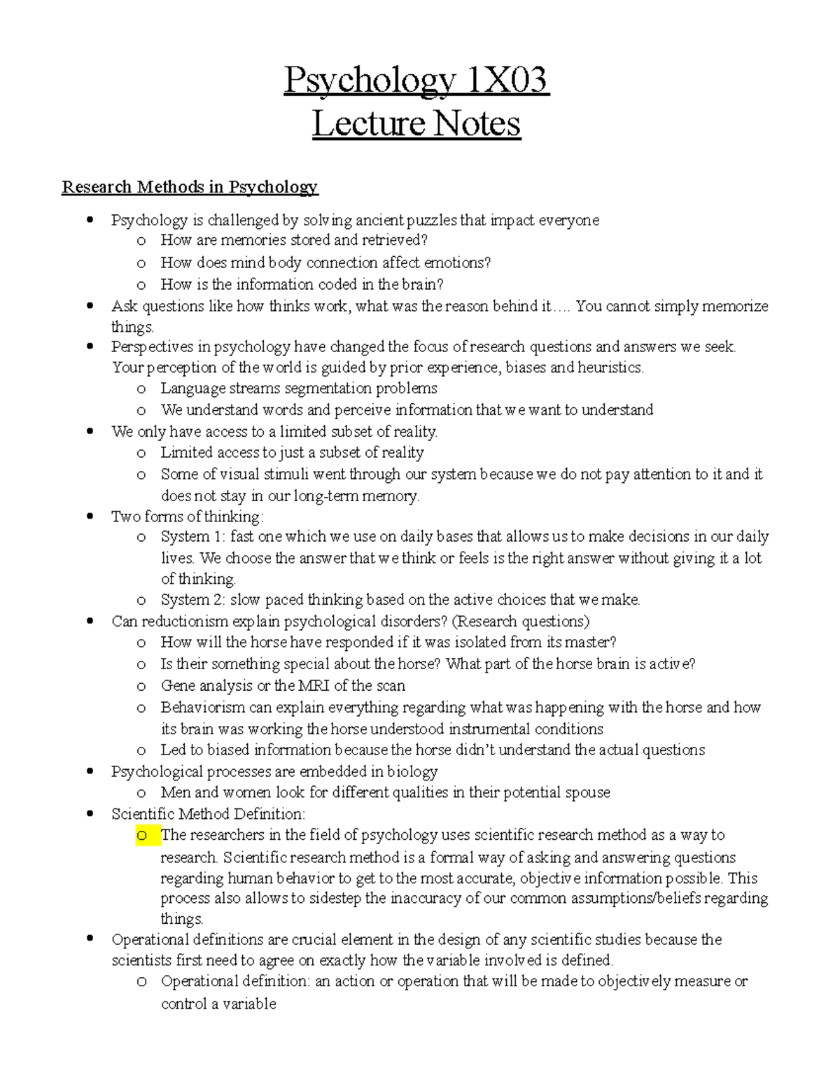 Reseach Methods 1 and 2 Lecture notes - Psychology 1X Lecture Notes ...