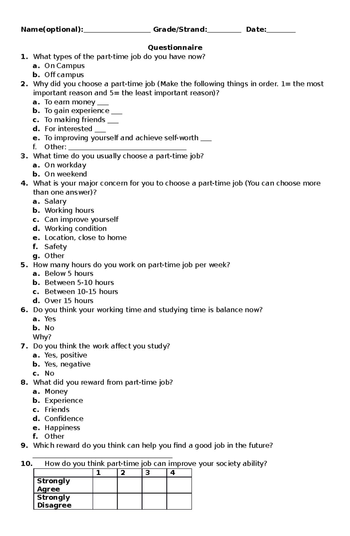 Questionnaire-Thesis - Name(optional): Grade/Strand: Date ...