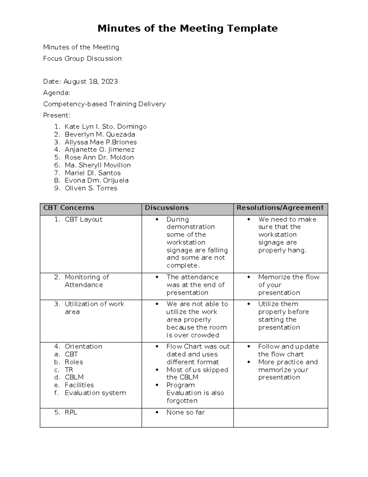Focus Group Discussion - Minutes of the Meeting Focus Group Discussion ...
