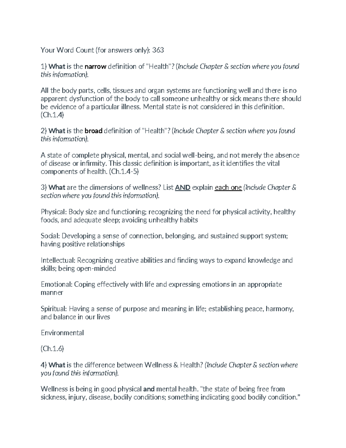 Health homework - Your Word Count (for answers only): 363 What is the ...