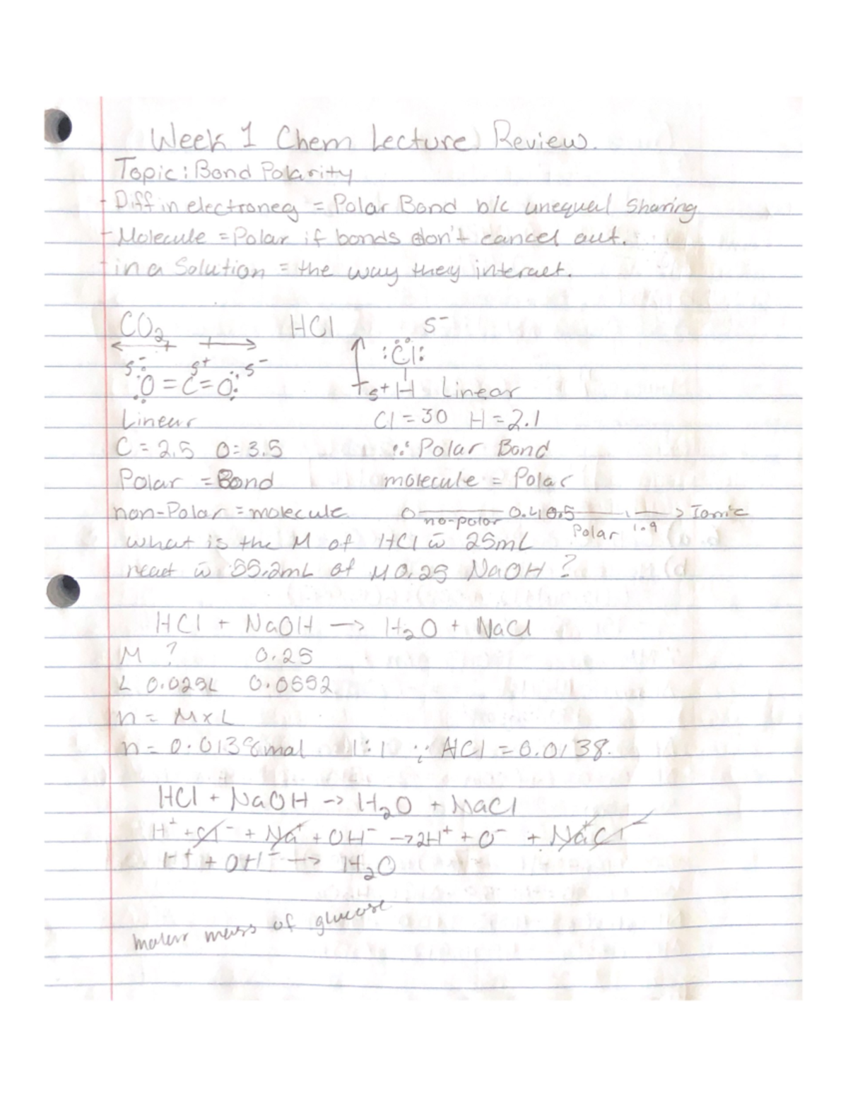 Week 1 Lecture Notes - Week 1 Chem Lecture Review Topic: Bond Polarity ...