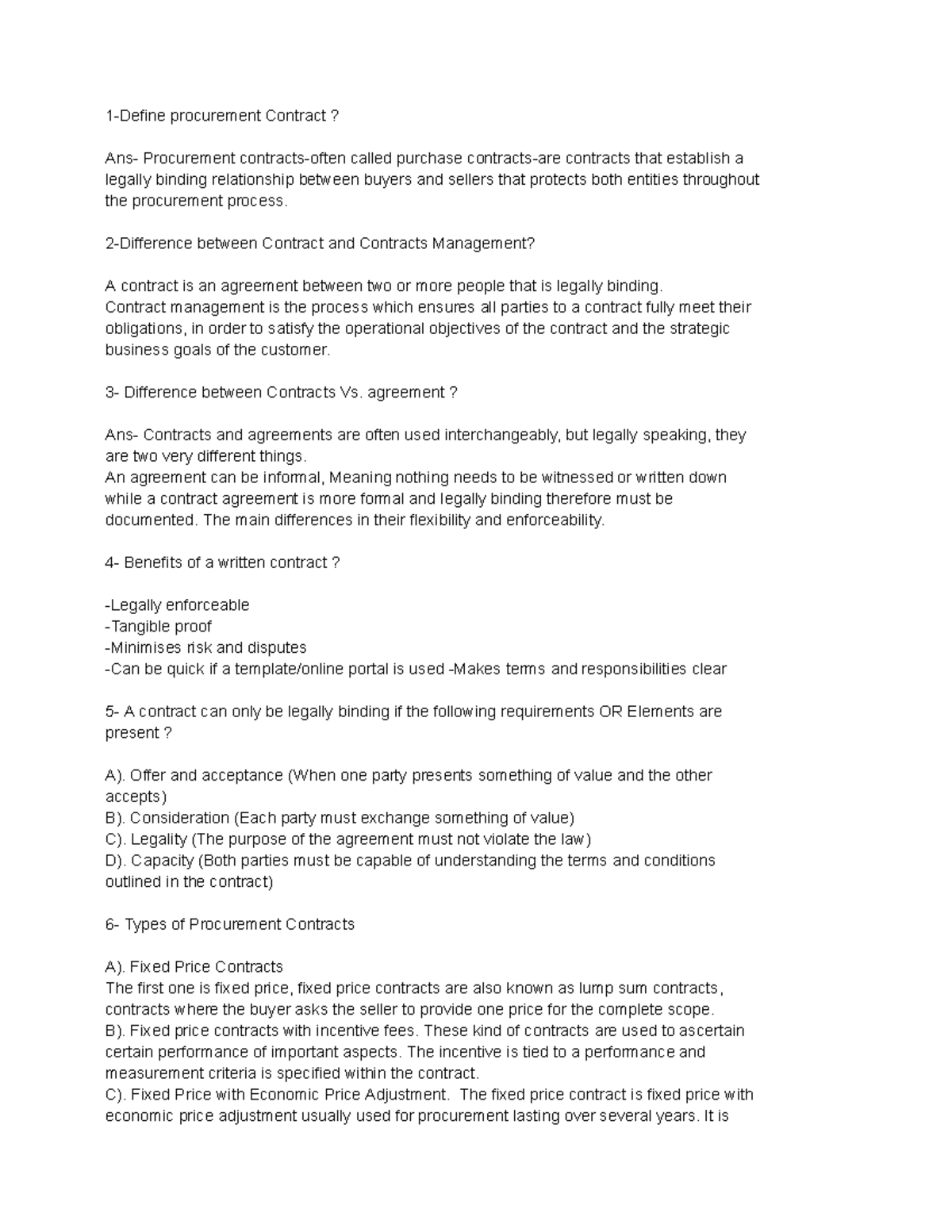 Logistic Q&A - 1-Define procurement Contract? Ans- Procurement ...