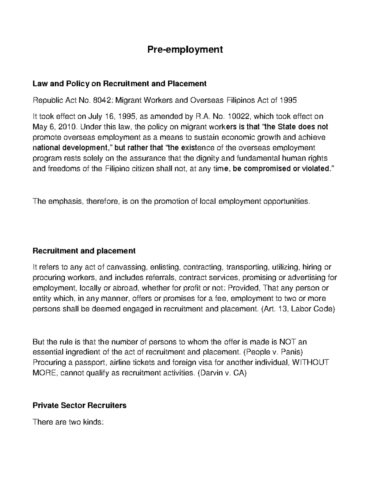 Pre-Employment - This notes includes the law and policy on recruitment ...