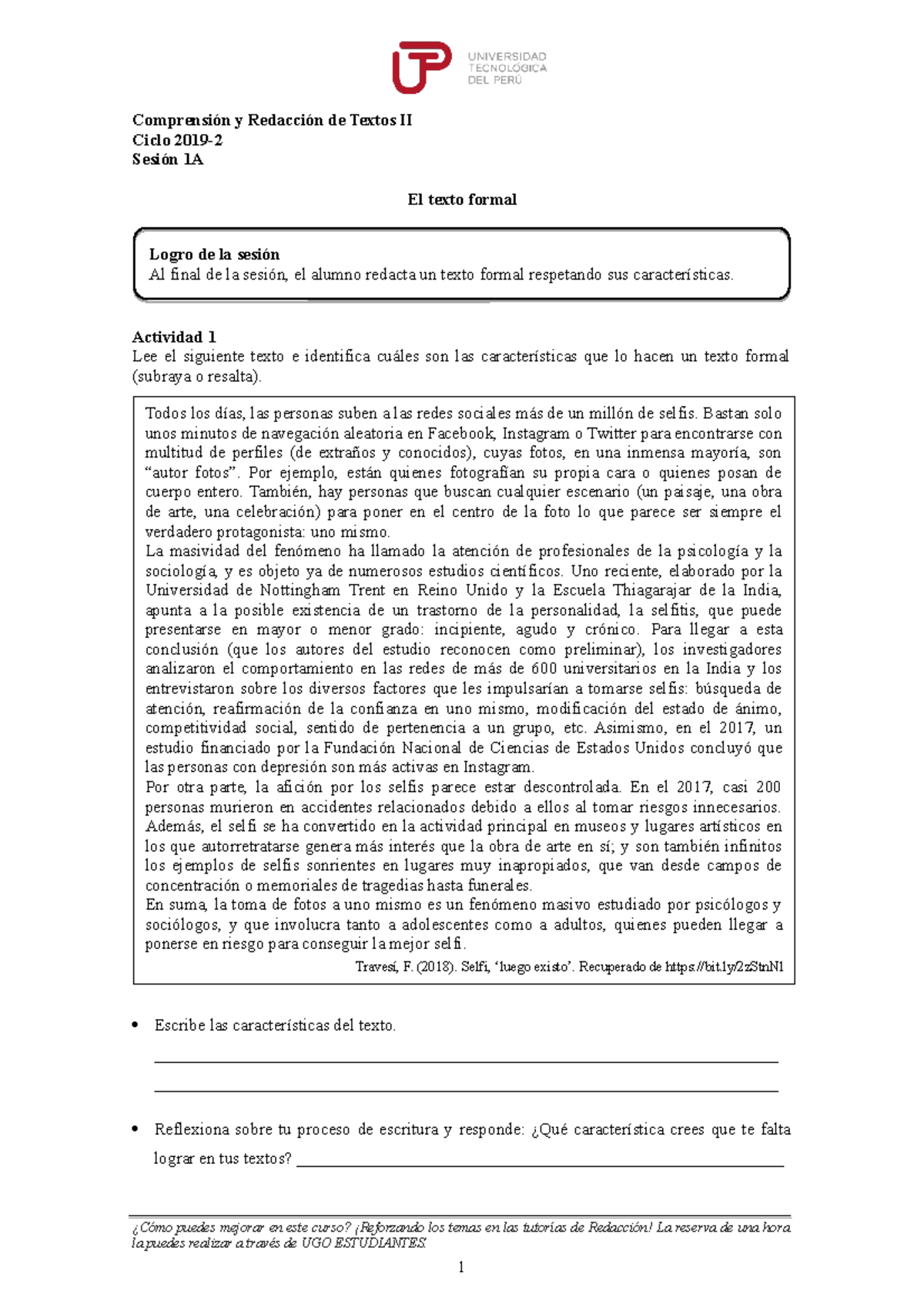 1A N04I El texto formal 2019 marzo - Comprensión y Redacción de Textos ...
