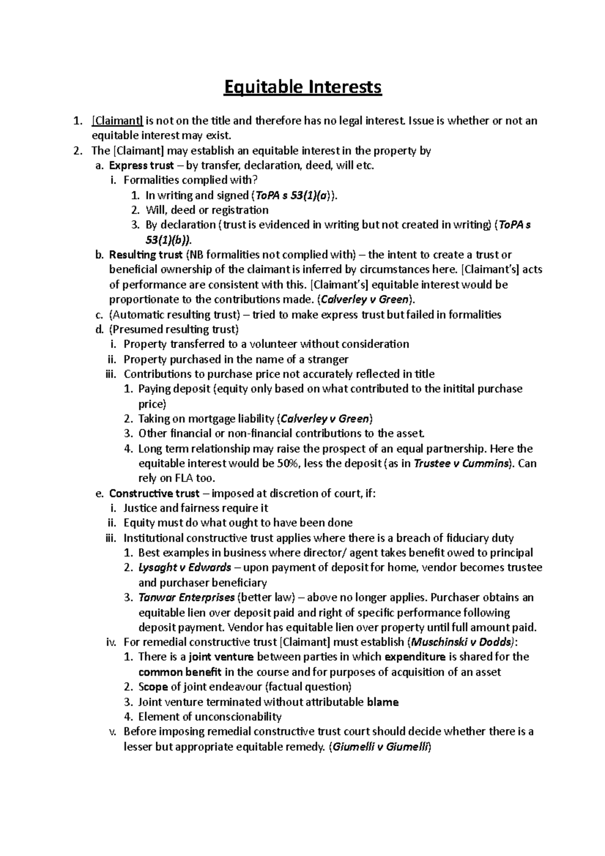 Summary - Equitable interests - Equitable Interests 1. is not on the ...