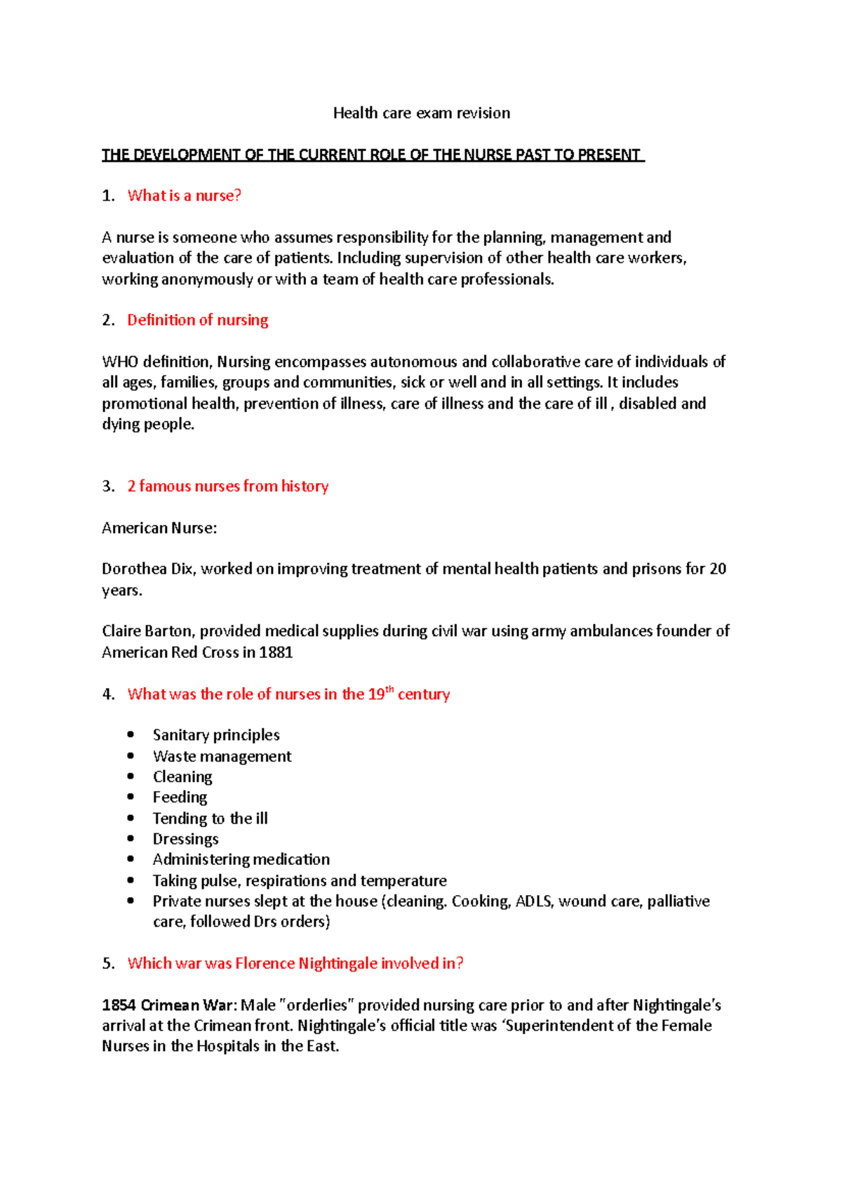 Health care exam revision questions 1-38 - Health care exam revision ...