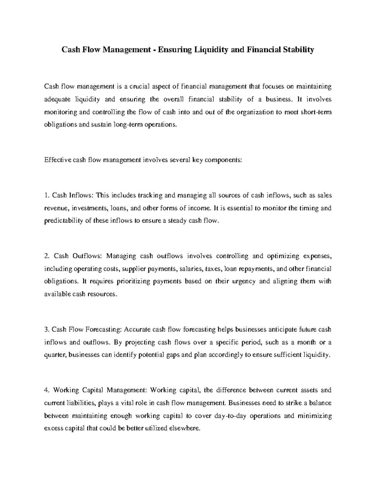 Cash Flow Management - Ensuring Liquidity and Financial Stability - It ...