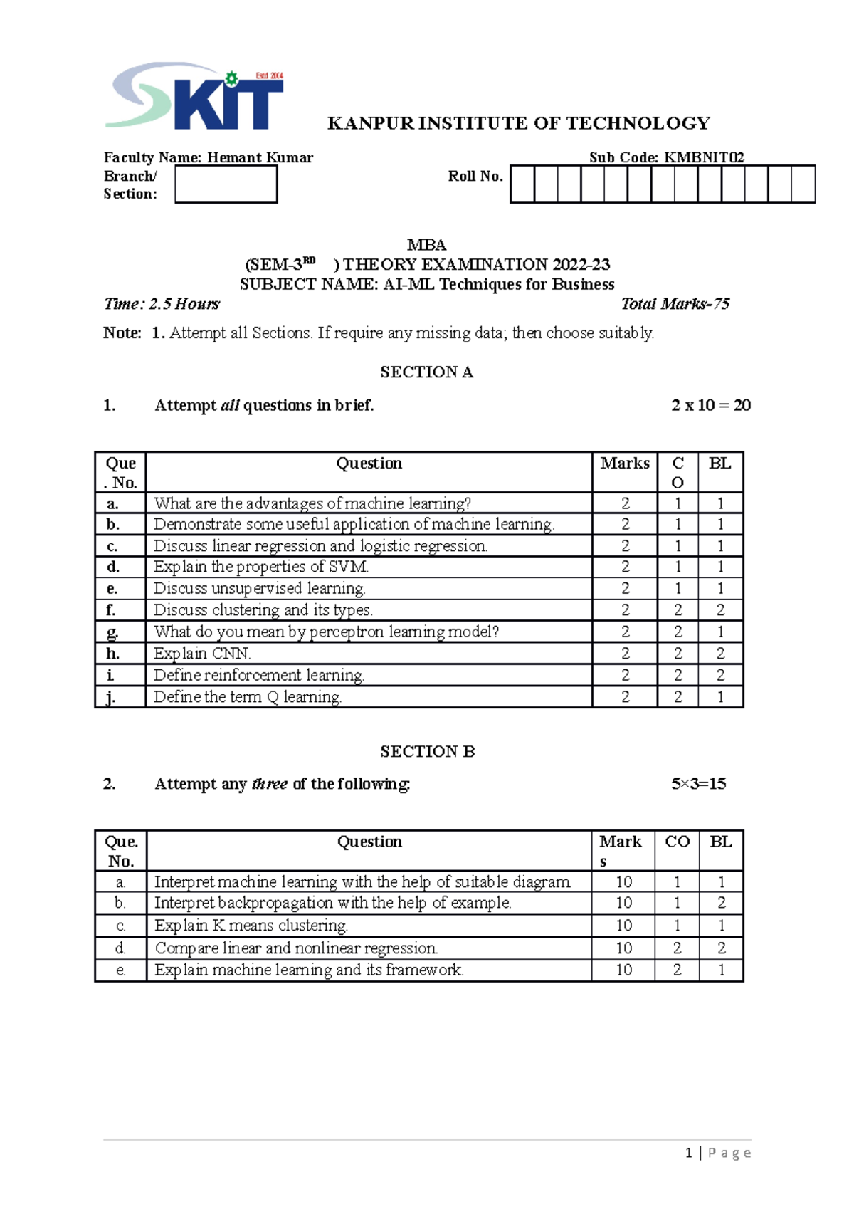 KMBN IT 02 - KMBN IT02 notes for help - KANPUR INSTITUTE OF TECHNOLOGY ...